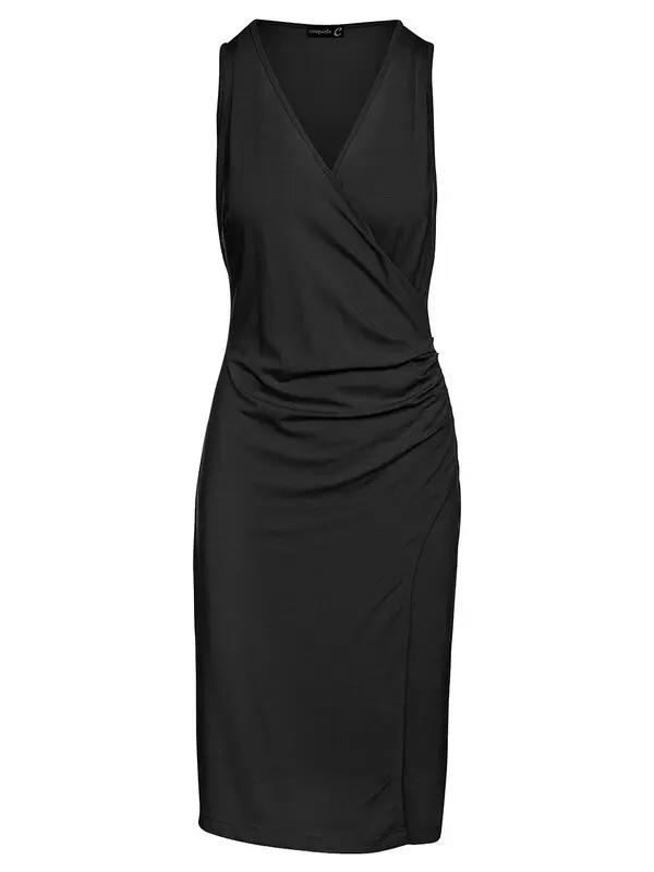 CONQUISTA Sleeveless Wrap Dress With Pleated Waist - Black