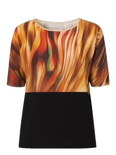CONQUISTA Abstract Print Top With Contrasting Solid Bottom - Black