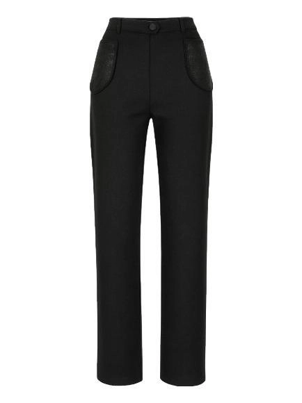 CONQUISTA Straight Punto Di Roma Pants With Faux Leather Detail - Black