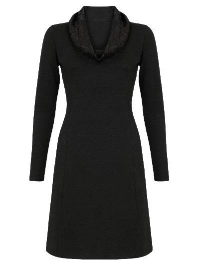 CONQUISTA Drape Neck Lace Detail Stretch Jersey Dress - Black
