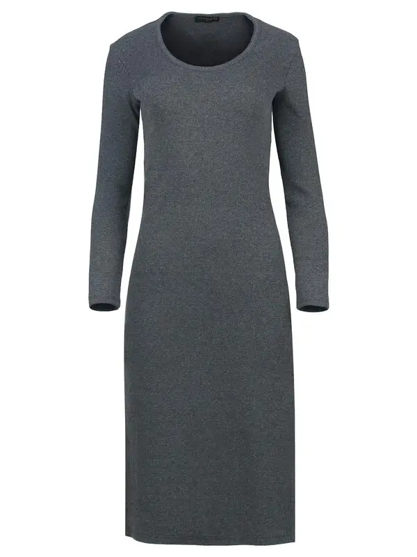 CONQUISTA Long Sleeve Ribbed Cotton-elastane Midi Dress - Grey