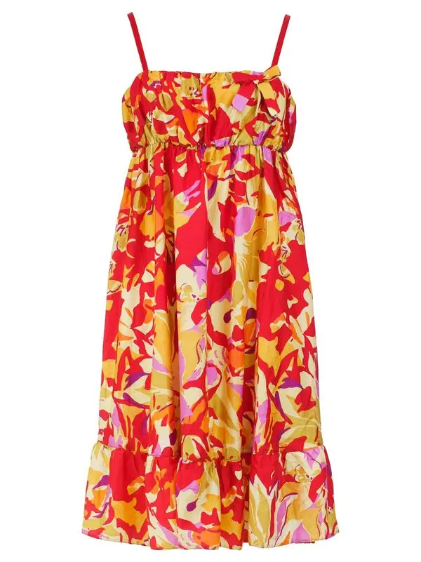 CONQUISTA Sunny Delight Adjustable Strap Poplin Dress - Red