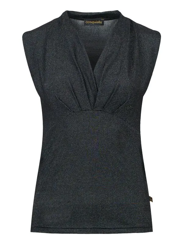 CONQUISTA Sleeveless Faux Wrap Top - Black