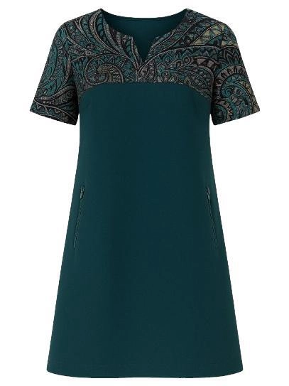 CONQUISTA Short Sleeve A-line Dress With Print Detail - Green
