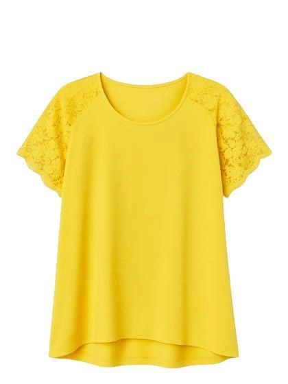CONQUISTA Lace Detail Short-sleeved Top - Yellow