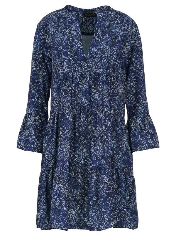CONQUISTA A-line Paisley Dress With Bell Sleeves - Blue