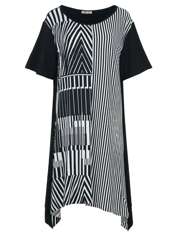 CONQUISTA Graphic Elegance Asymmetrical Jersey Dress - Black