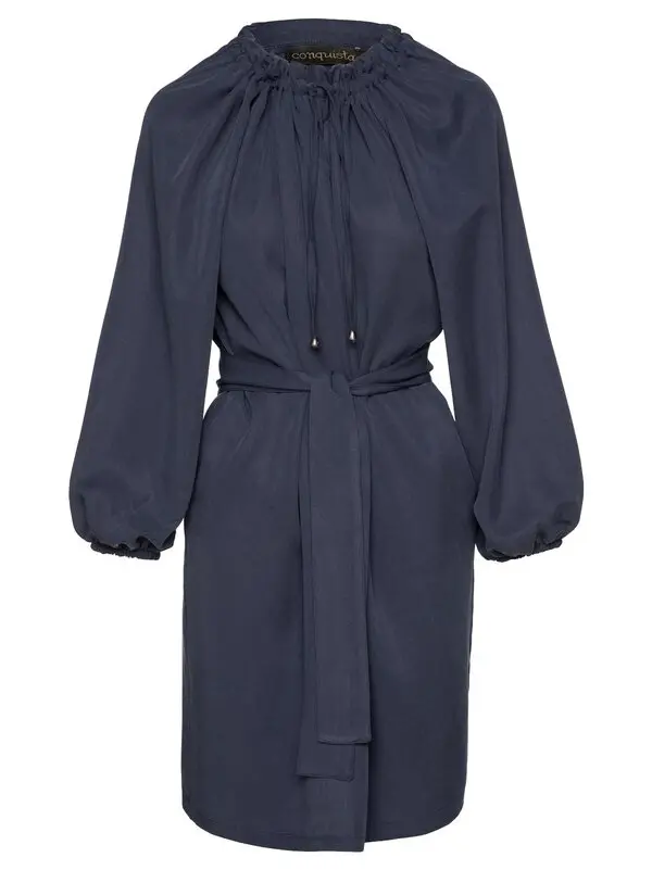 CONQUISTA Belted Navy Tencel Dress - Blue