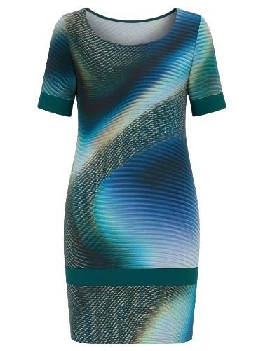 CONQUISTA Abstract Print Short Sleeve Dress - Green