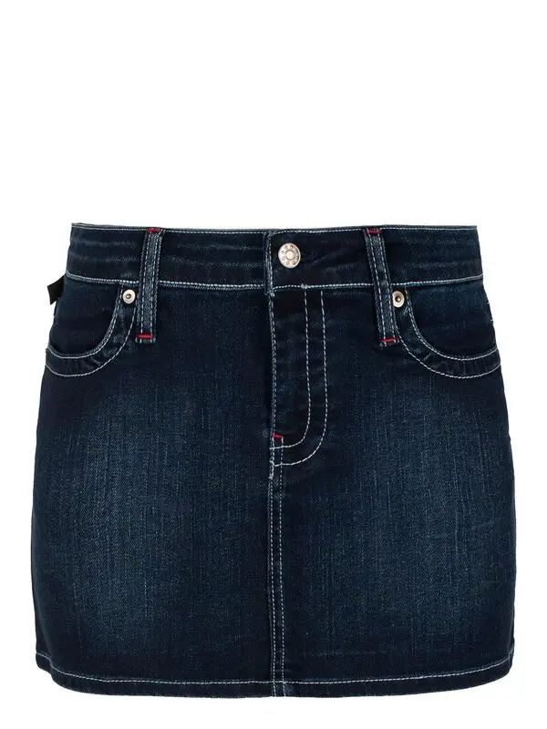 CONQUISTA Denim Mini Skirt With Embroidered Detail - Blue