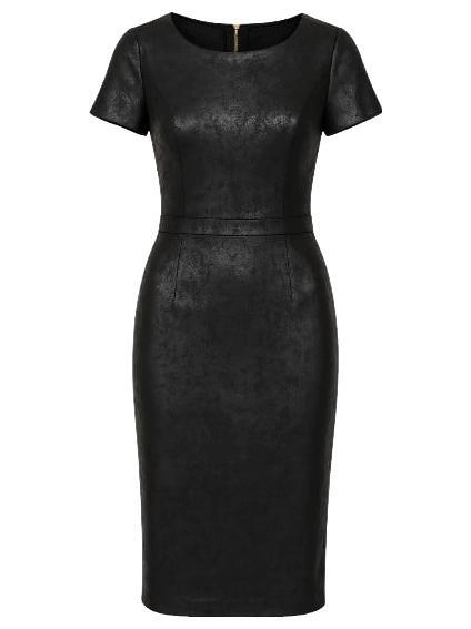 CONQUISTA Leather Effect Fitted Midi Dress - Black