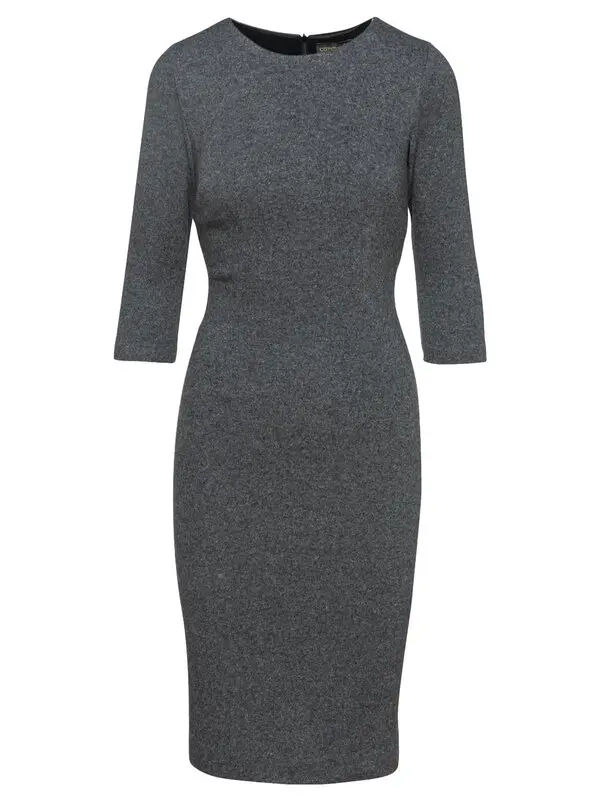 CONQUISTA Fitted Knit Dress With 3/4 Sleeves - Grey