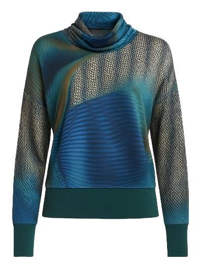 CONQUISTA Abstract Print Polo Neck Top With Long Sleeves - Green
