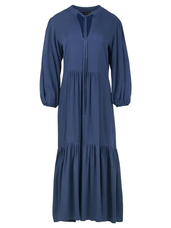 CONQUISTA Midi Dress With V-neck And Ties - Blue