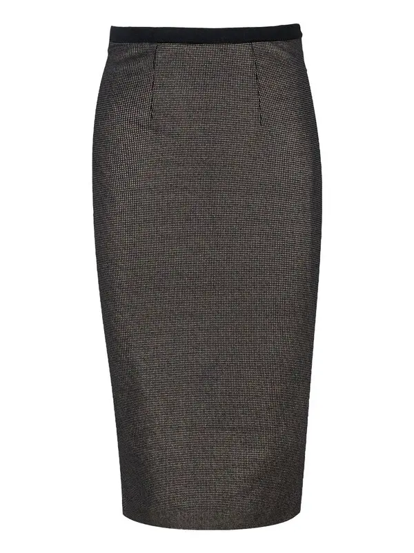 CONQUISTA Printed Stretch Punto Di Roma Pencil Skirt With Slit - Black