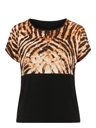 CONQUISTA Animal Print Contrast Top - Black