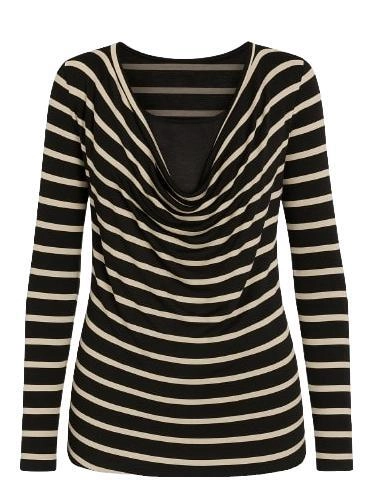 CONQUISTA Striped Layered Long Sleeve Top - Black