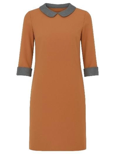 CONQUISTA Winter Dress With Contrast Peter Pan Collar - Brown