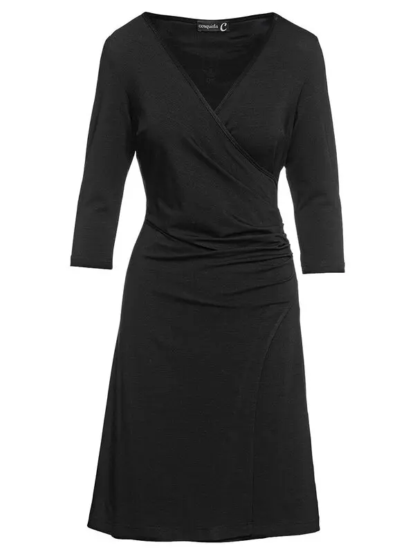 CONQUISTA Faux Wrap Dress In Sustainable Viscose-elastane - Black