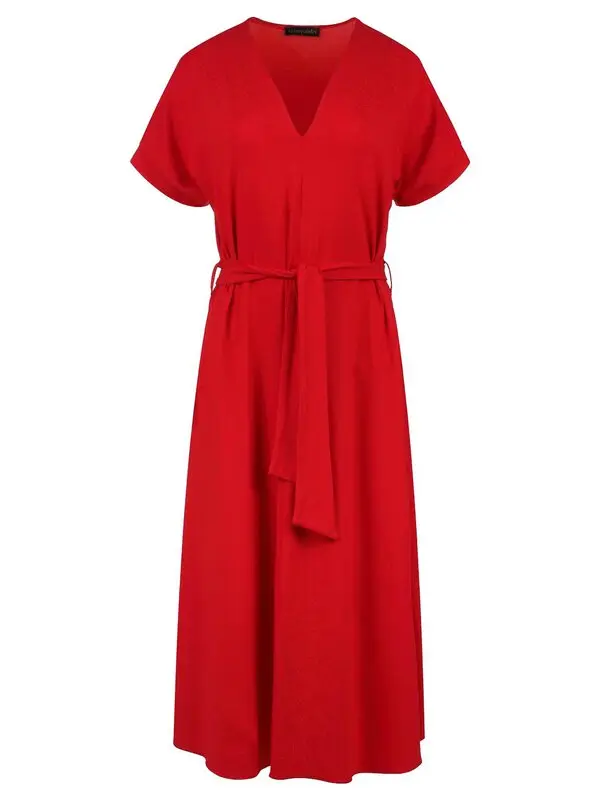 CONQUISTA Belted Midi Dress - Red