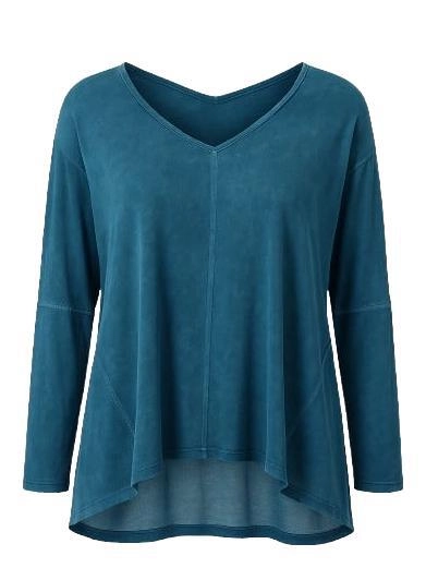 CONQUISTA Batwing Sleeve Top With Contrast Panel - Blue