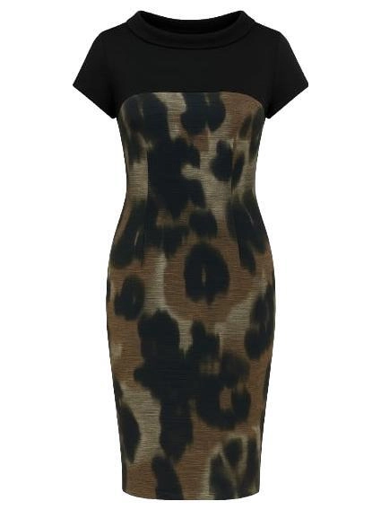 CONQUISTA Abstract Print Stretch Jersey Straight Dress - Brown