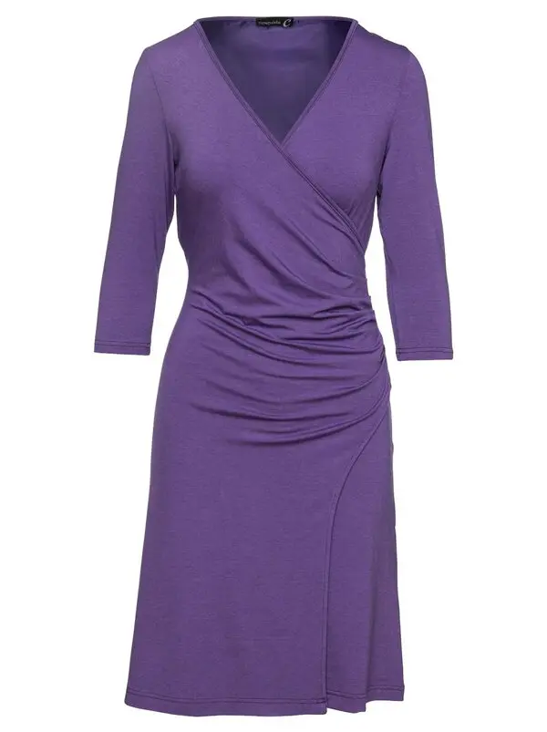 CONQUISTA Faux Wrap Jersey Wool Dress With ¾ Sleeves - Blue