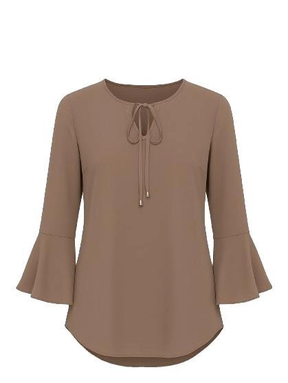 CONQUISTA Iron Flounce Sleeve Top - Brown