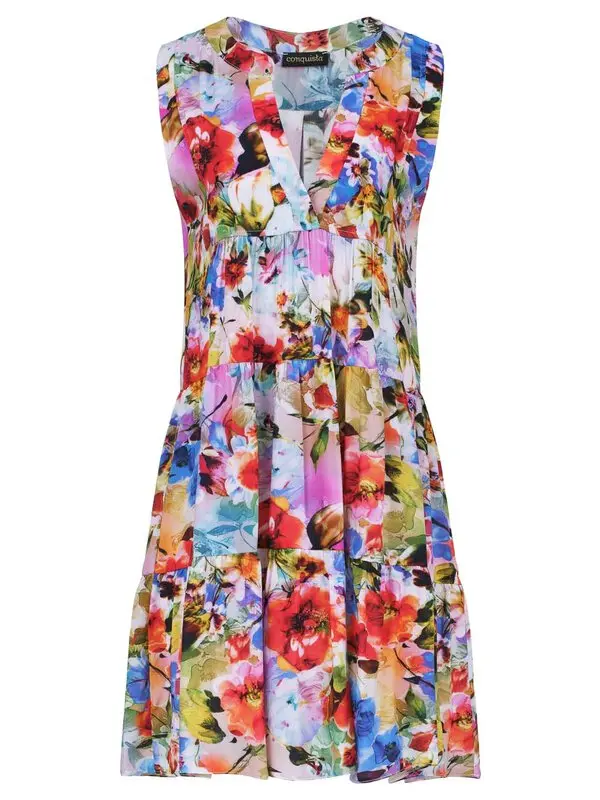 CONQUISTA Floral Print Sleeveless Viscose Poplin Dress - Blue