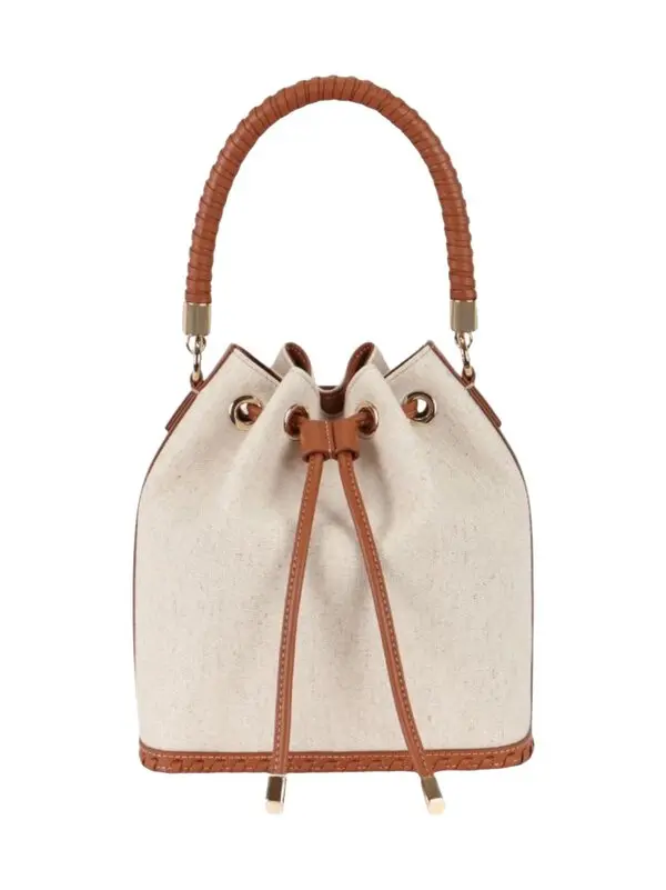 SAONARA BRAND Saonara Bucket Bag In Linen And Leather - Black/brown