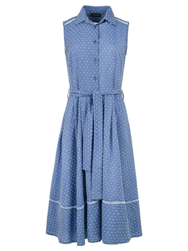 CONQUISTA Indigo Polka Dot Belted Gabardine Dress - Blue