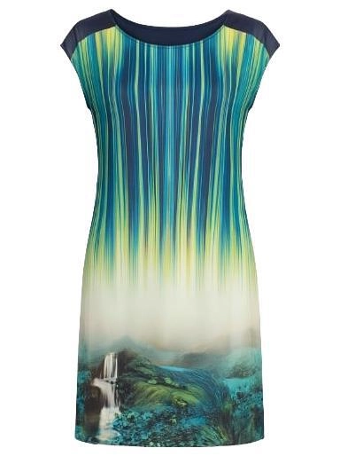 CONQUISTA Cap Sleeved Print Dress - Blue
