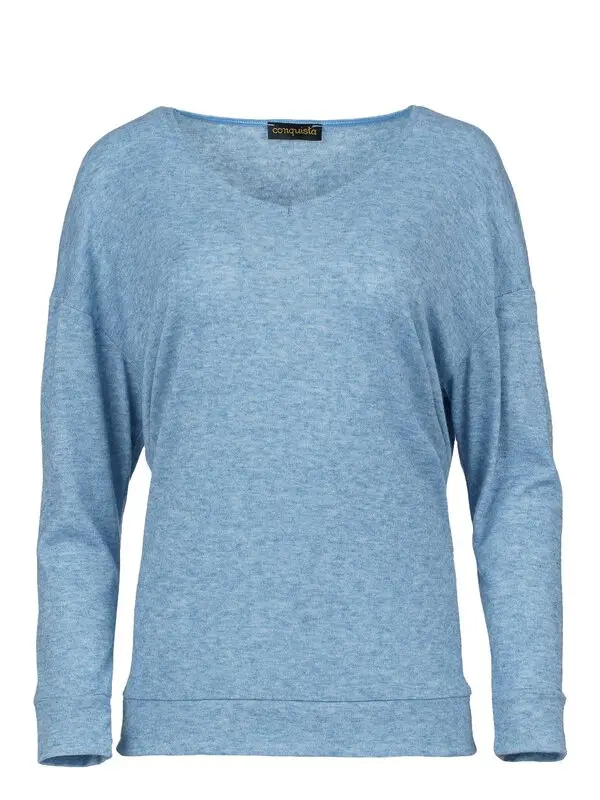 CONQUISTA V Neck Knit Top - Blue
