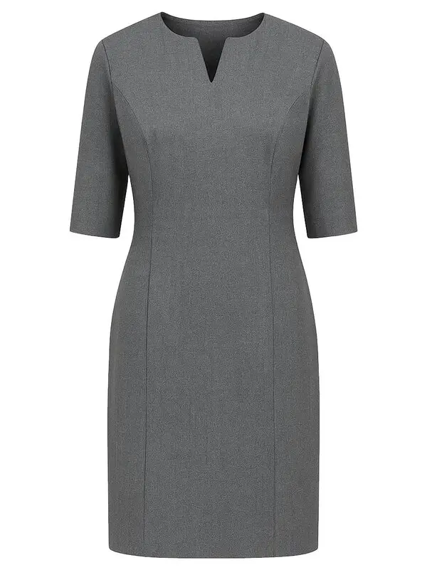CONQUISTA Elbow Sleeve Tailored Dress - Grey