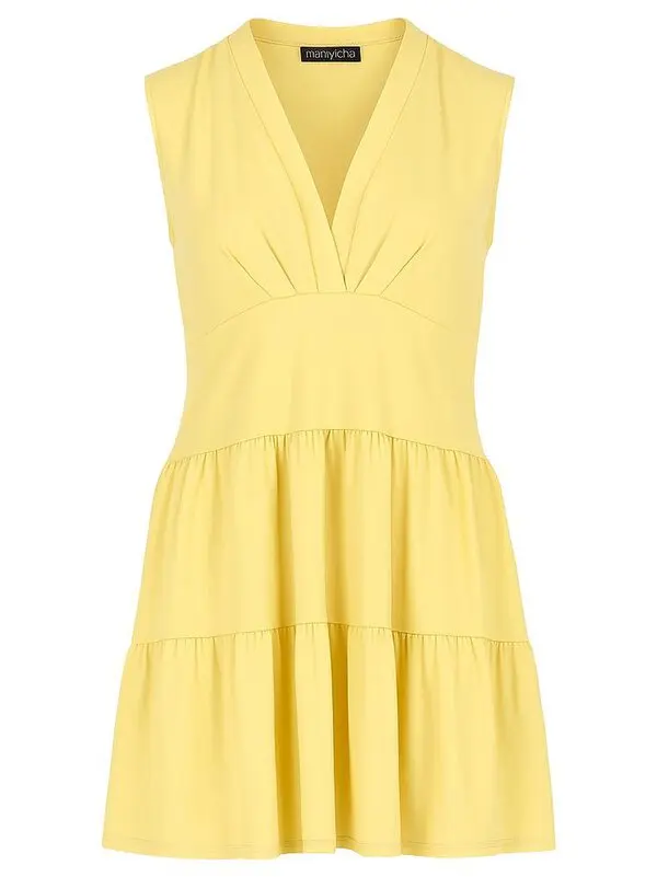 CONQUISTA Sleeveless V-neck Tiered Jersey Dress - Yellow