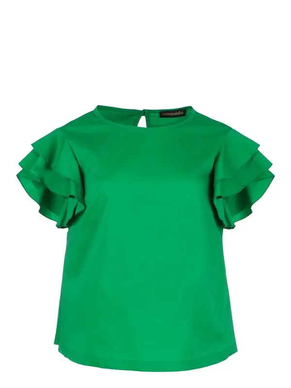 CONQUISTA Frill Detail Top - Green