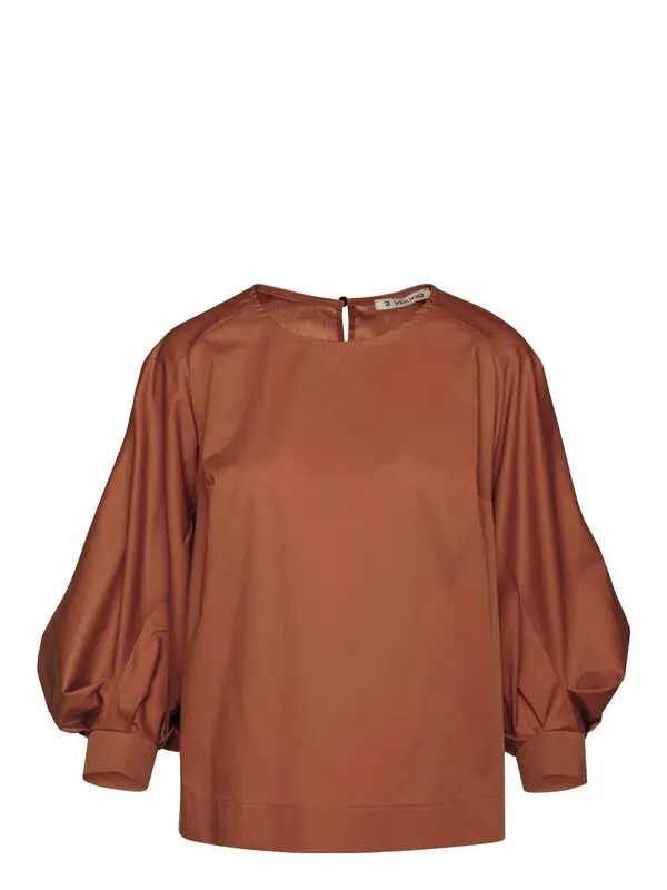 CONQUISTA Chocolate Top With Bishop Sleeves In Sustainable Fabric - Brown