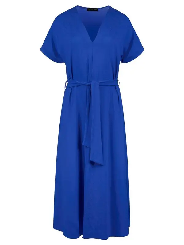 CONQUISTA Royal Belted Midi Dress - Blue
