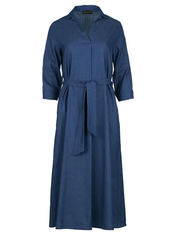 CONQUISTA Midi Dress With Belt - Blue