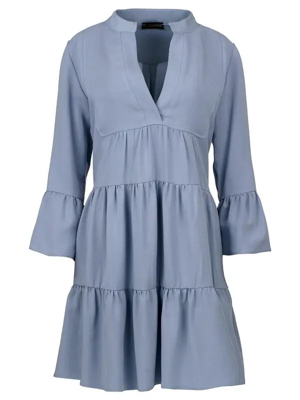 CONQUISTA Sky Tencel A-line Dress With ¾ Bell Sleeves - Blue