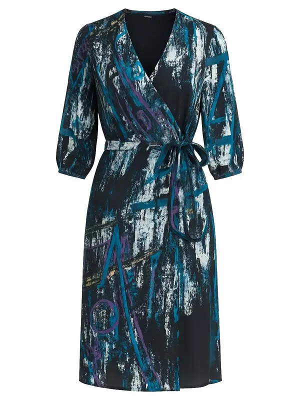 CONQUISTA Printed Wrap Dress - Blue