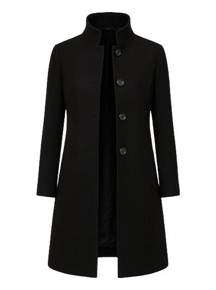 CONQUISTA Long Sleeve Coat With Button Detail And Stand Collar - Black