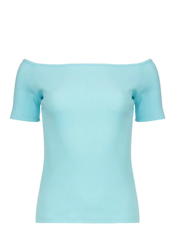 CONQUISTA Off-shoulder Ribbed Top - Blue