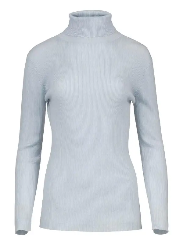 CONQUISTA Ribbed Wool Blend Turtleneck Top - Blue