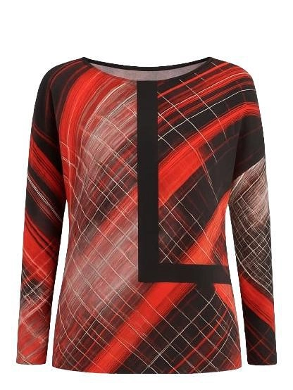 CONQUISTA Long Sleeve Geometric Print Top - Red