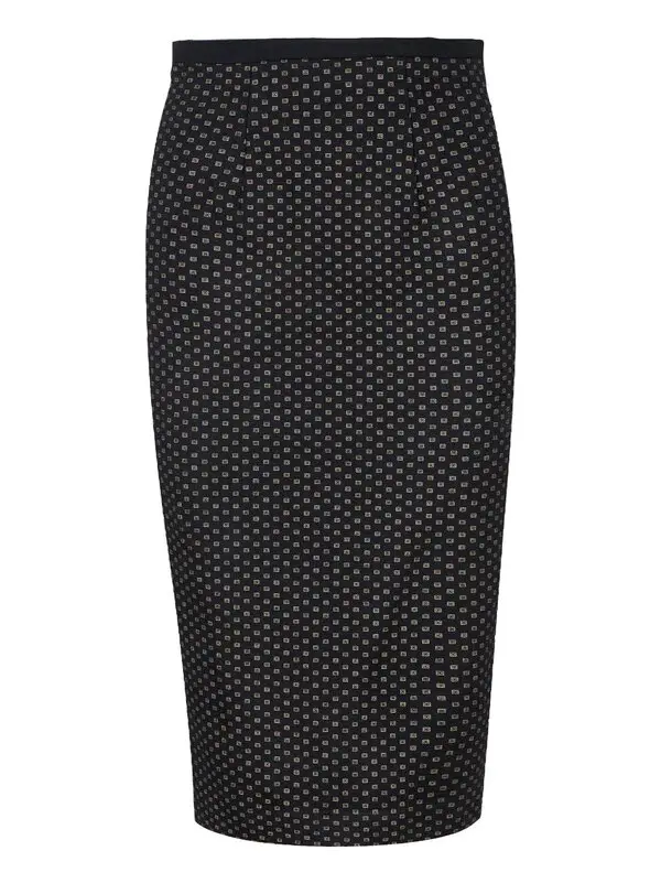 CONQUISTA Printed High Waist Pencil Midi Skirt - Black