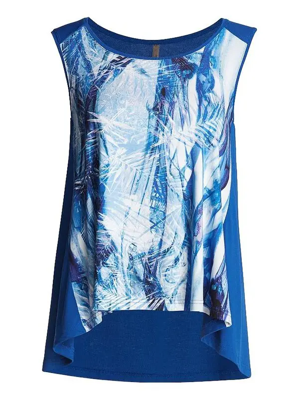 CONQUISTA Sleeveless A-line Top With Tropical Print - Blue