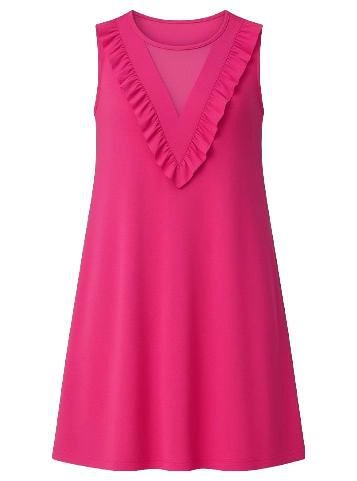 CONQUISTA Sleeveless Tulle & Frill Detail A-line Dress - Pink