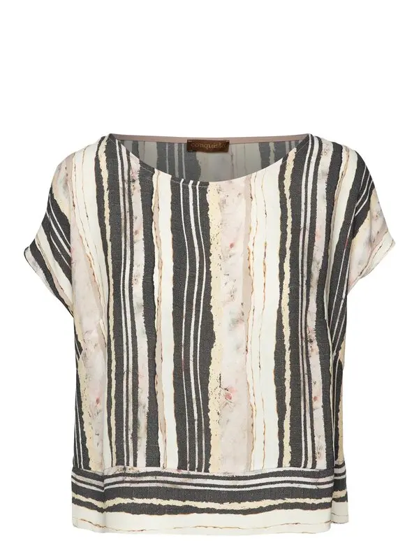 CONQUISTA Sleeveless Striped Viscose-crepe Top - Grey