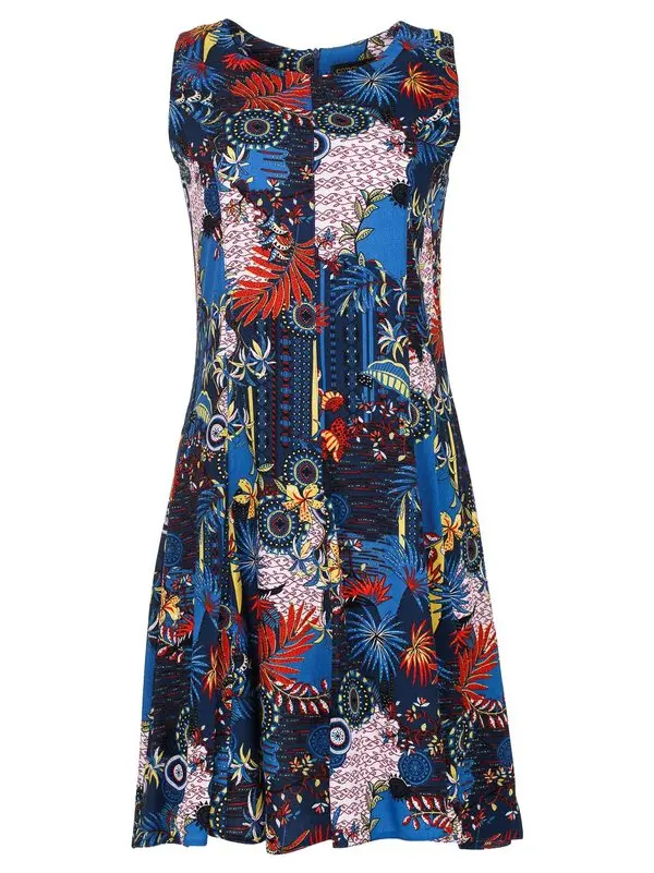 CONQUISTA Navy Flora Print Cloche Dress - Blue